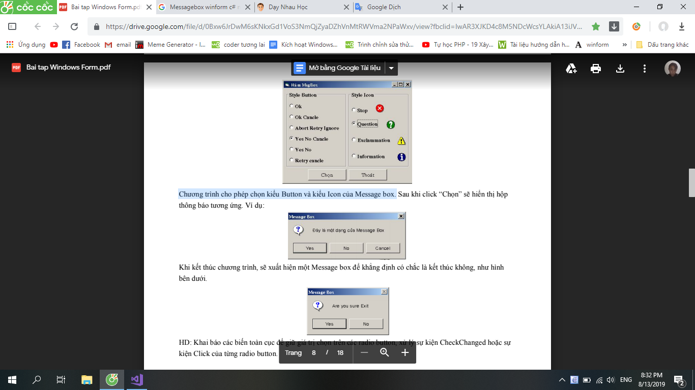 MessageBox Winform C programming Dạy Nhau Học