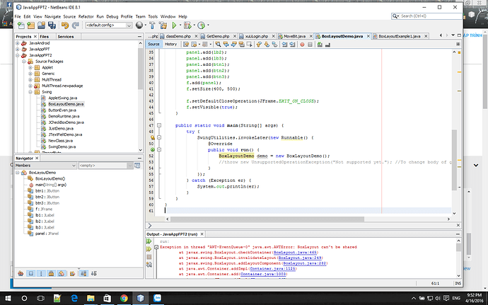 Lỗi khi dùng BoxLayout trong java Swing - programming - Dạy Nhau Học
