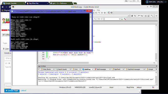 Code chạy nhưng không thể nhập thông tin được - programming - Dạy Nhau Học