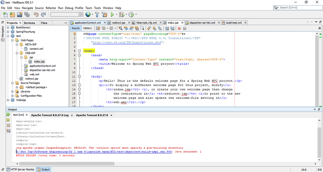 Lỗi build-impl.xml:936 trong Java web sử dụng Spring framework - programming - Dạy Nhau Học