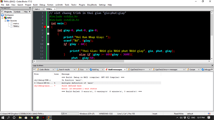 Lỗi "multiple definition of 'main'" khi chạy code trên Codeblocks - programming - Dạy Nhau Học