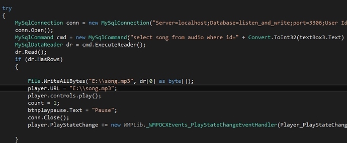 Hỏi cách đọc data file mp3 từ database chạy bằng Window media player ...