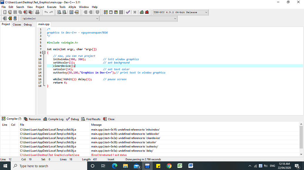 Lỗi khi cài đặt graphic cho dev-c - programming - Dạy Nhau Học