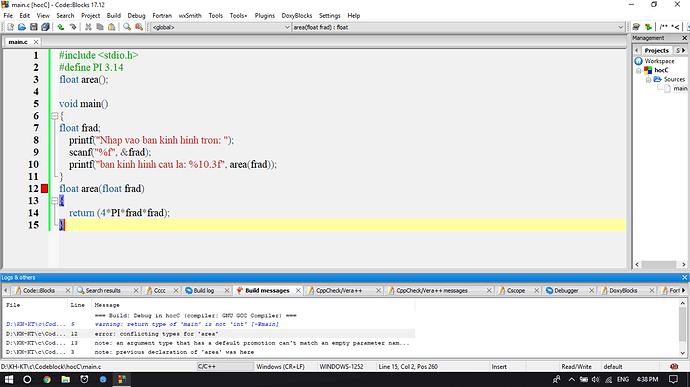 Lỗi khi khai báo hàm trong C - programming - Dạy Nhau Học