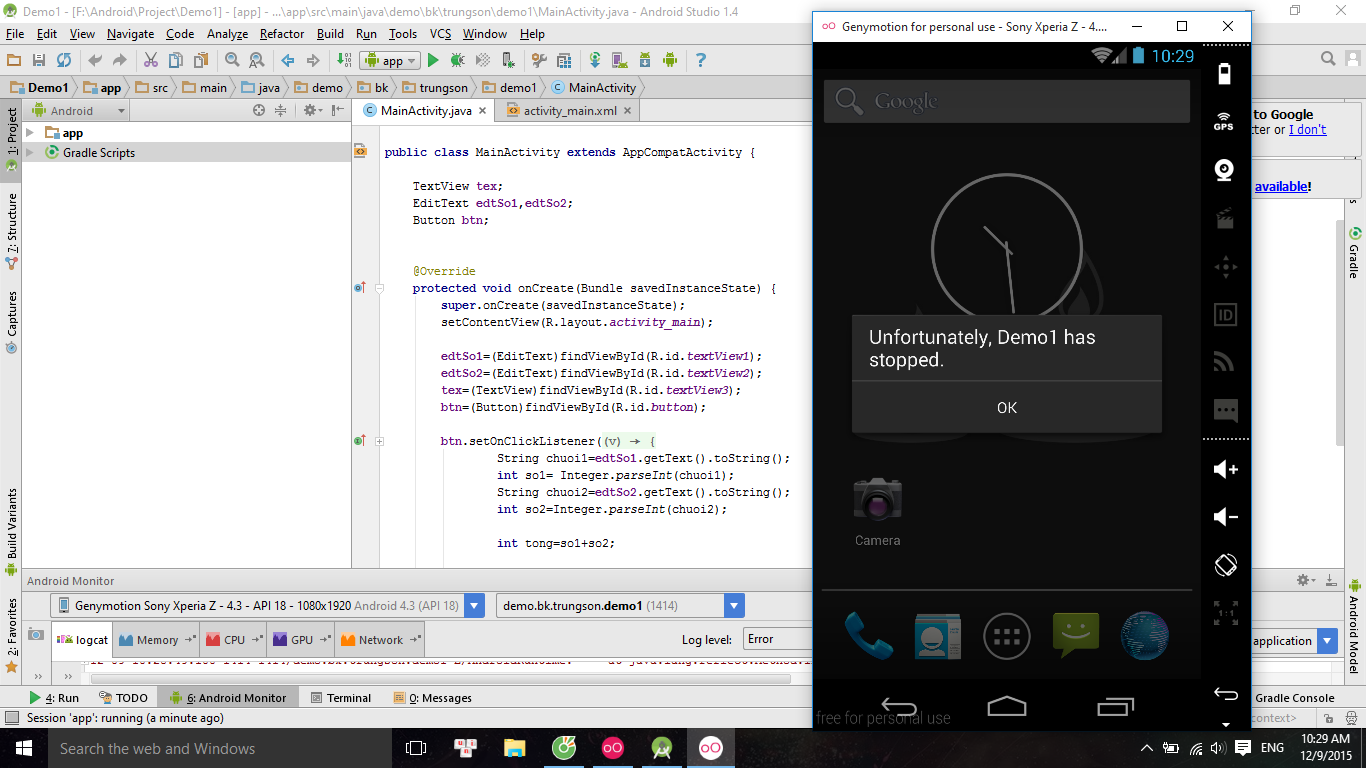 Code Android bị lỗi RuntimeException: Unable to start activity - programming - Dạy Nhau Học