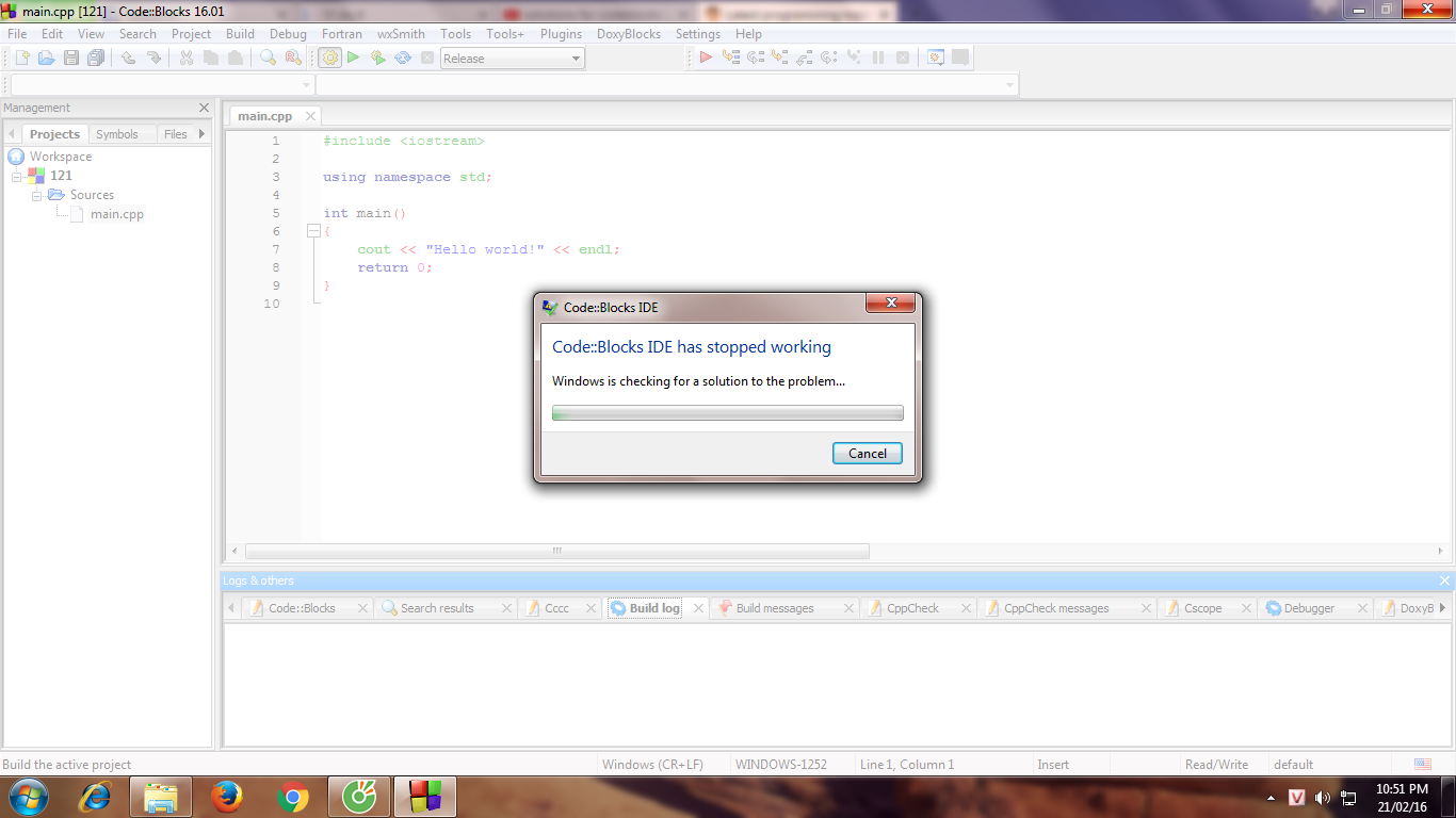 Code Blocks Ide Has Stopped Working Programming Dạy Nhau Học 1670