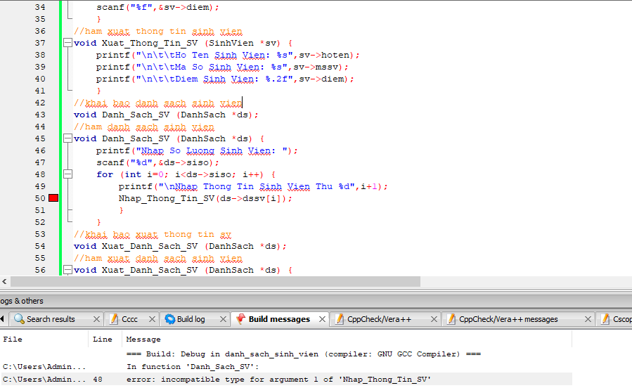 Lỗi incompatible type for argument khi chạy code liên quan đến con trỏ ...