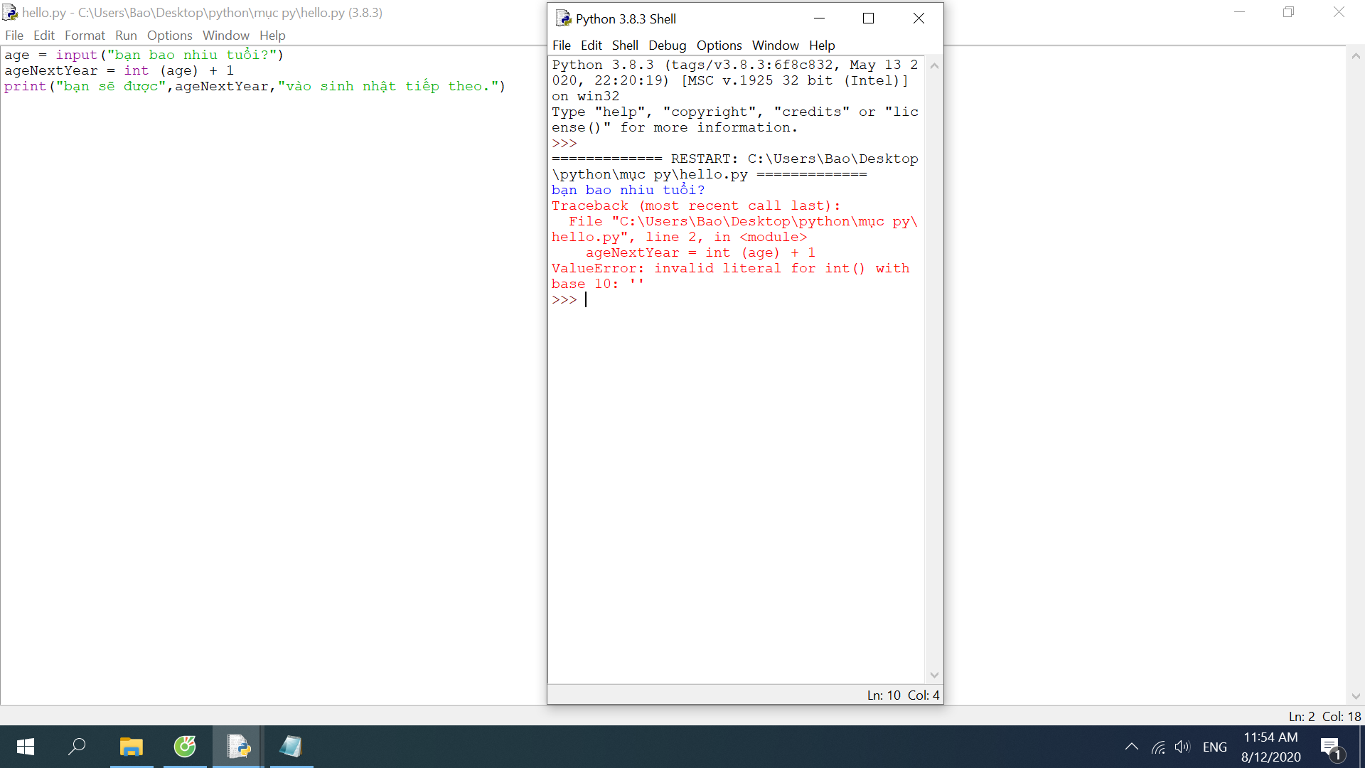 Lỗi ValueError: invalid literal for int() with base 10 ... Lỗi ValueError: invalid literal for int() with base 10 ...
