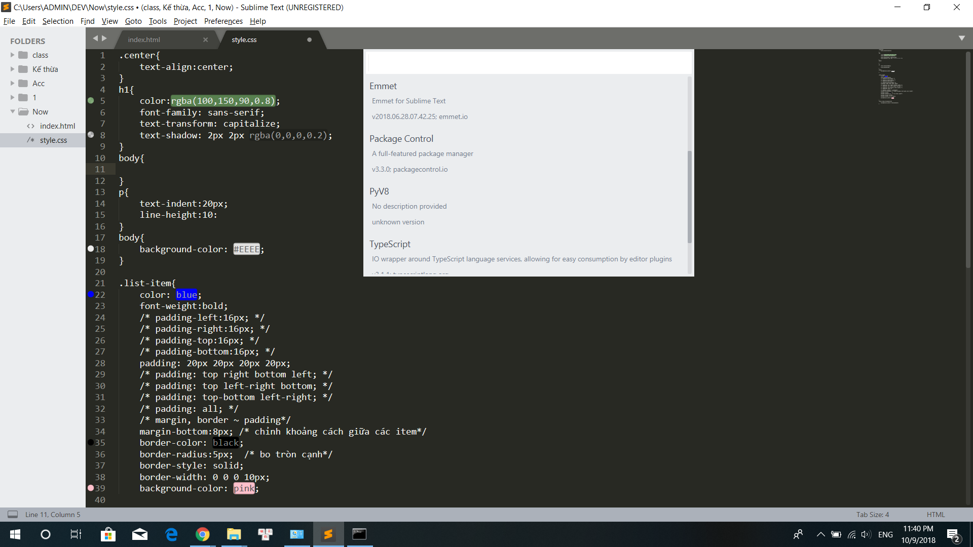 Sublime Text 3 không hỗ trợ khi code css - programming - Dạy Nhau Học