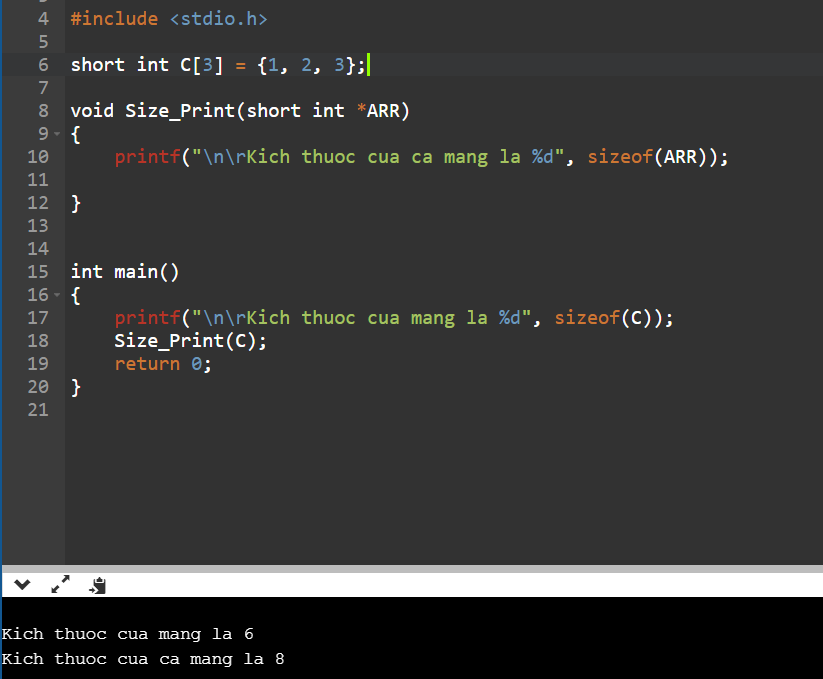 Lỗi xuất kích thước mảng được truyền vào hàm trong C - programming ...