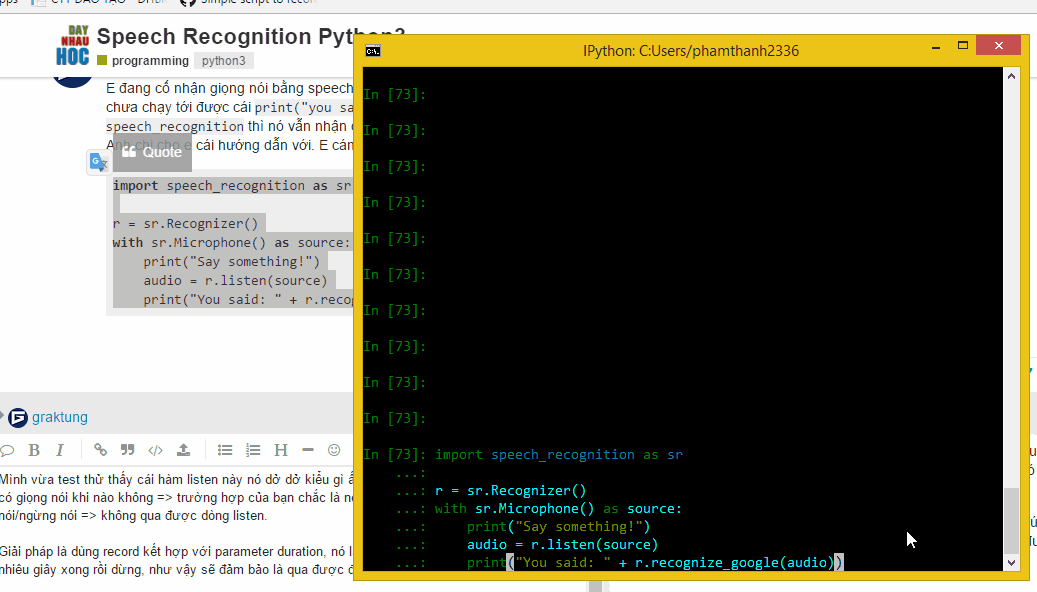 Speech Recognition Python3 - programming - Dạy Nhau Học